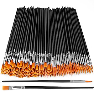 AROIC Small Paint Brushes Bulk,200 Pcs Black Nylon Hair Paint Brushes with Flat and Round Pointed Acrylic Paint Brush Kits,craft paint brushes for oil watercolor Face Artist And Kids Professional Kits