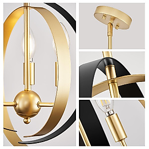 VIOLOEMI Black and Gold Pendant Light, Modern Globe Chandeliers for Dining Room, Adjustable Height 3-Light Farmhouse Foyer Hallway Entryway Kitchen Island Lighting Fixtures(Bulb Not Included)