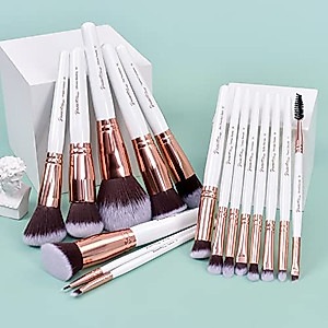 Bueart Design 16Pcs ULTRA SOFT Pearl white labeled Rose Gold Makeup Brushes set Make up brushes face brush Foundation Powder Blending Blush brushes