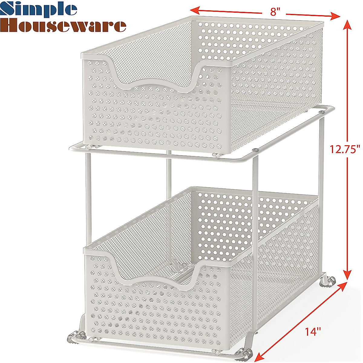 Simple Houseware 2 Tier Sliding Cabinet Basket Organizer Drawer, White