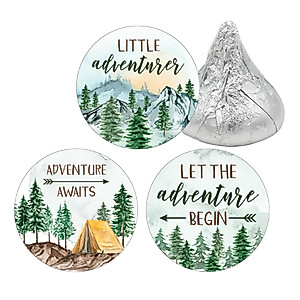 Little Adventurer Baby Shower Chocolate Kisses Candy Stickers - Wilderness Adventure Themed Party Favor Stickers - 180 Labels