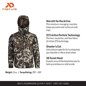 First Lite Men's Uncompahgre 2.0 Puffy Jacket - Lightweight Insulated Camo Hunting Coat - First Lite Fusion - X-Large
