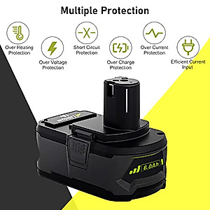 Upgrade 18V 6.0Ah P108 P102 Battery Replacement for Ryobi 18 Volt Battery Lithium Compatible with Ryobi Battery 18v Lithium P102 P103 P104 P105 P107 P109 P122 Ryobi System Cordless Power Drill Tool