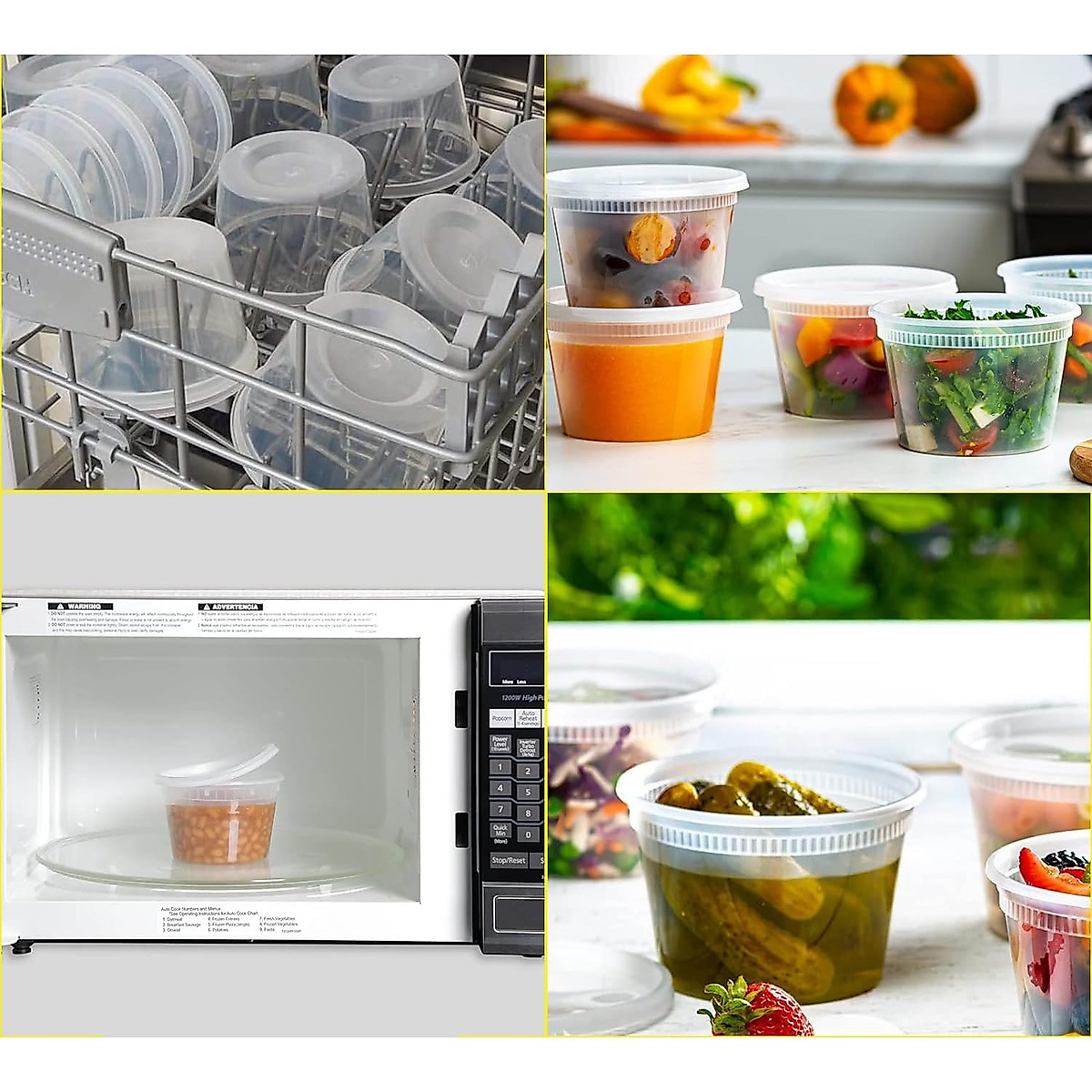 12 Pack 32 oz Food Storage Containers with Lids BPA-Free Leakproof Round Deli Cups Freezer Microwave Safe Meal Prep Containers Airtight Plastic Disposable Takeout Bowls for Kitchen and Restaurant Use