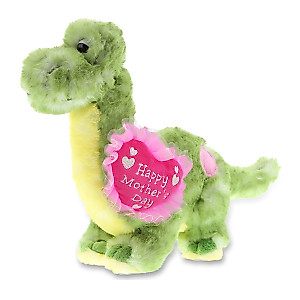 DolliBu Happy Mother's Day Super Soft Plush Green Dinosaur Doll Figure - Cute Stuffed Animal with Pink Heart Message for Best Mommy, Grandma, Wife, Daughter - 10" Inches