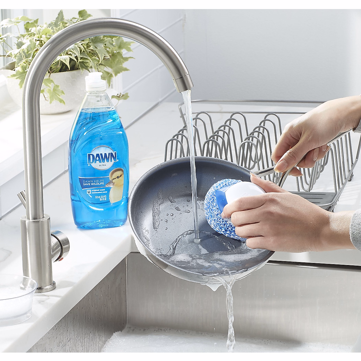 Dawn Handi Scrub and Storage Dish, 3.4 x 4.2 x3.7 Inch, White/Blue