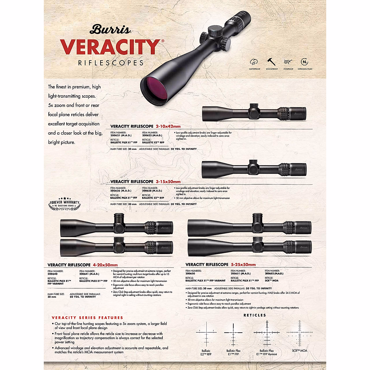 Burris Optics Veracity Rifle Scope 200650, 200651, 200652 – 5-25x50mm Riflescope - Top-of-the-Line Hunting Scope, Longer Distance Shots