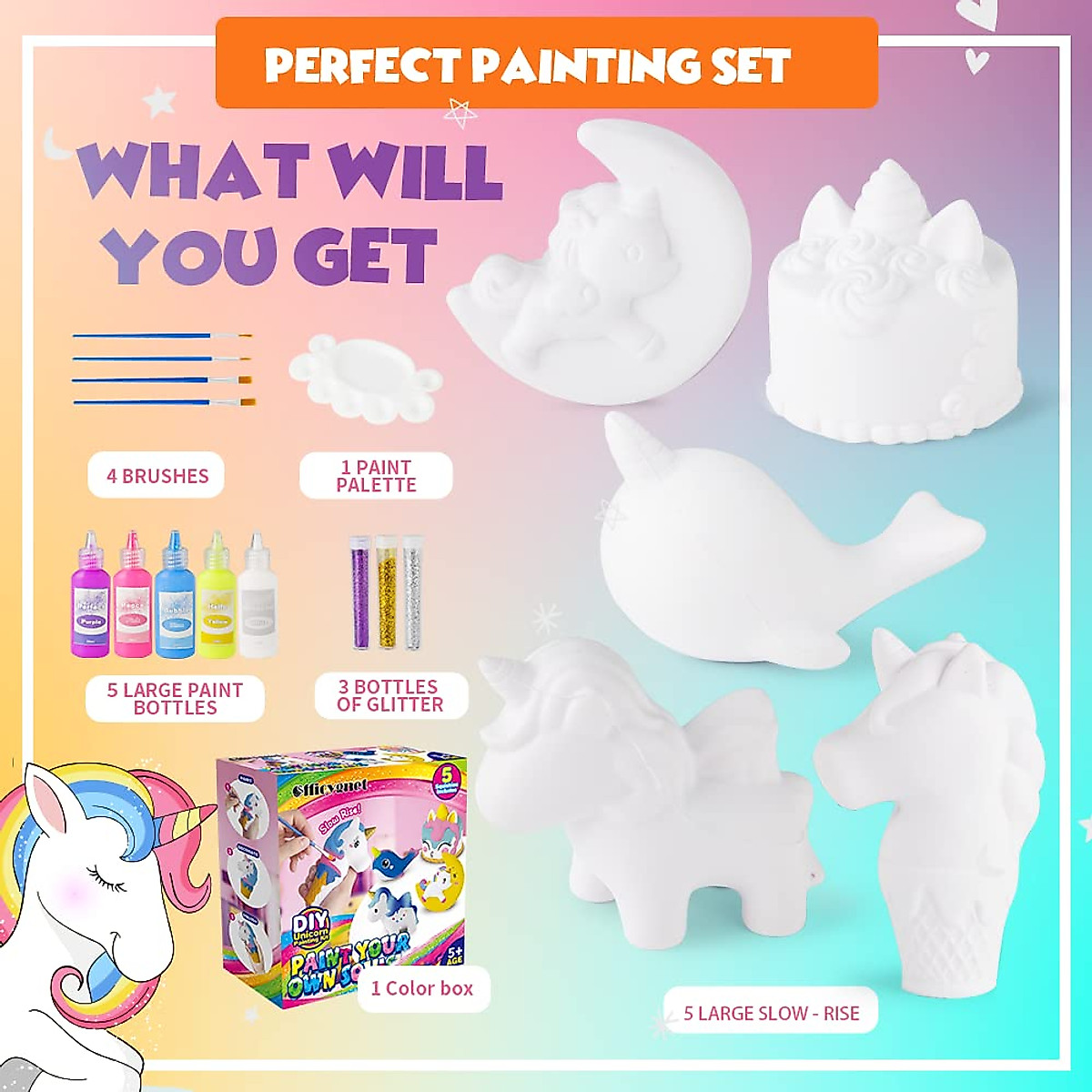 Officygnet Unicorn Toys for Girls Age 4 5 6 7 8 9 10 11 12 Year Old, Unicorn Painting Kits with 5 Squeeze Toys, Arts and Crafts Kits for Kids Ages 4-8 6-8 8-12, Ideal Christmas Birthday Gift for Girls