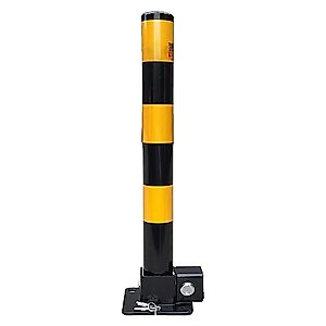 Car Parking Space Lock Bollard, High Visibility Yellow and Red Lockable Fold Down Car Parking Barrier Post, Private Car Park Driveway Guard Saver Blocker with Locking Base (Color : Black)