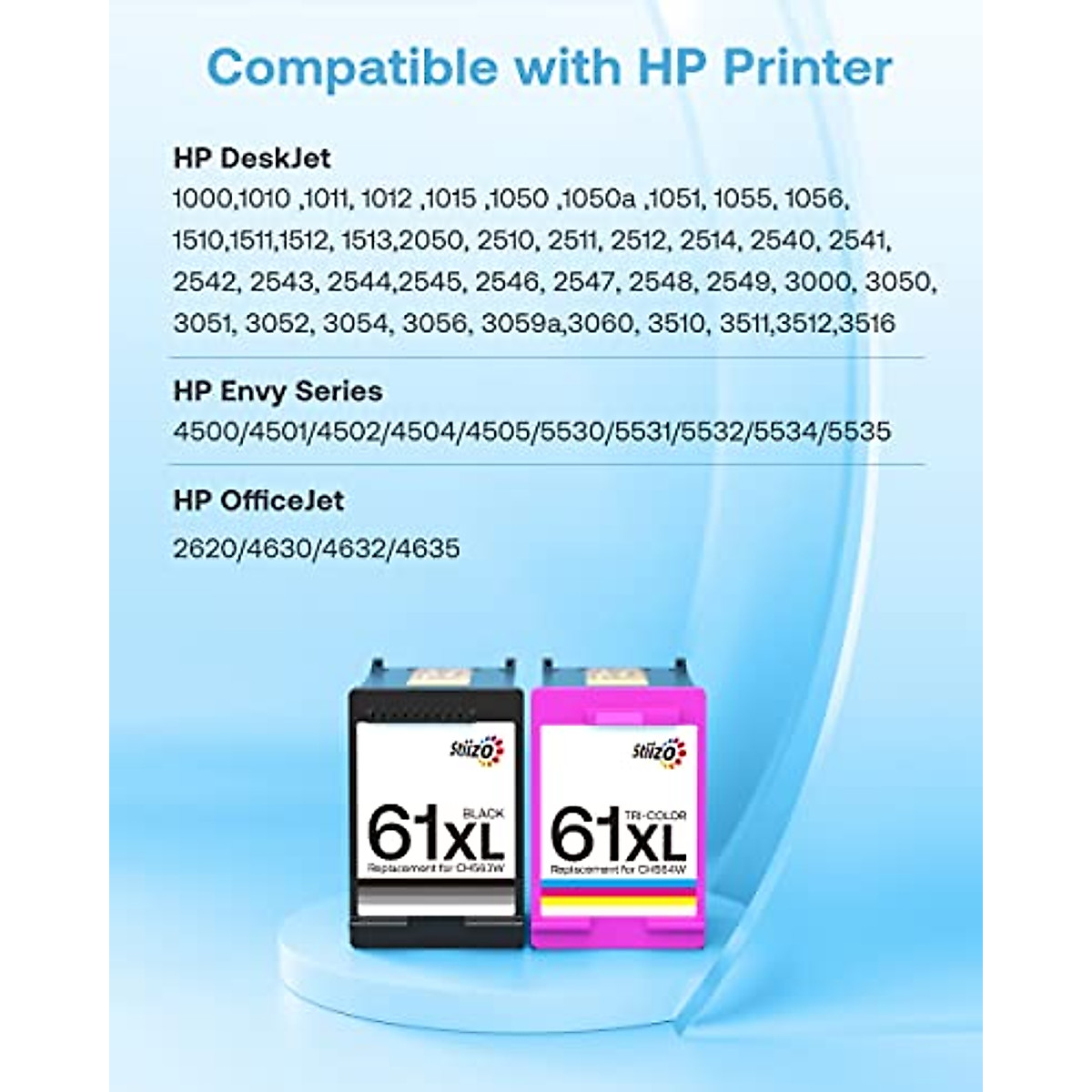 61XL Ink for HP 61 Ink Cartridge Combo Pack Replacement for HP Envy 4500 5530 Deskjet 1000 1010 1510 2540 3050 OfficeJet 2620 4630 Series Printer(1 Black,1 Tri-Color, 2 Pack)