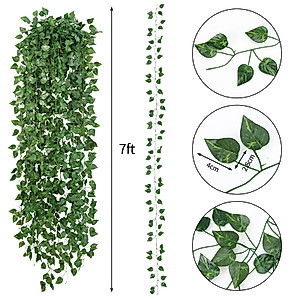 CEWOR 14 Pack 101ft Artificial Ivy Greenery Garland, Fake Vines Hanging Plants Backdrop for Room Bedroom Wall Decor, Green Leaves for Jungle Theme Christmas Party Wedding Decoration