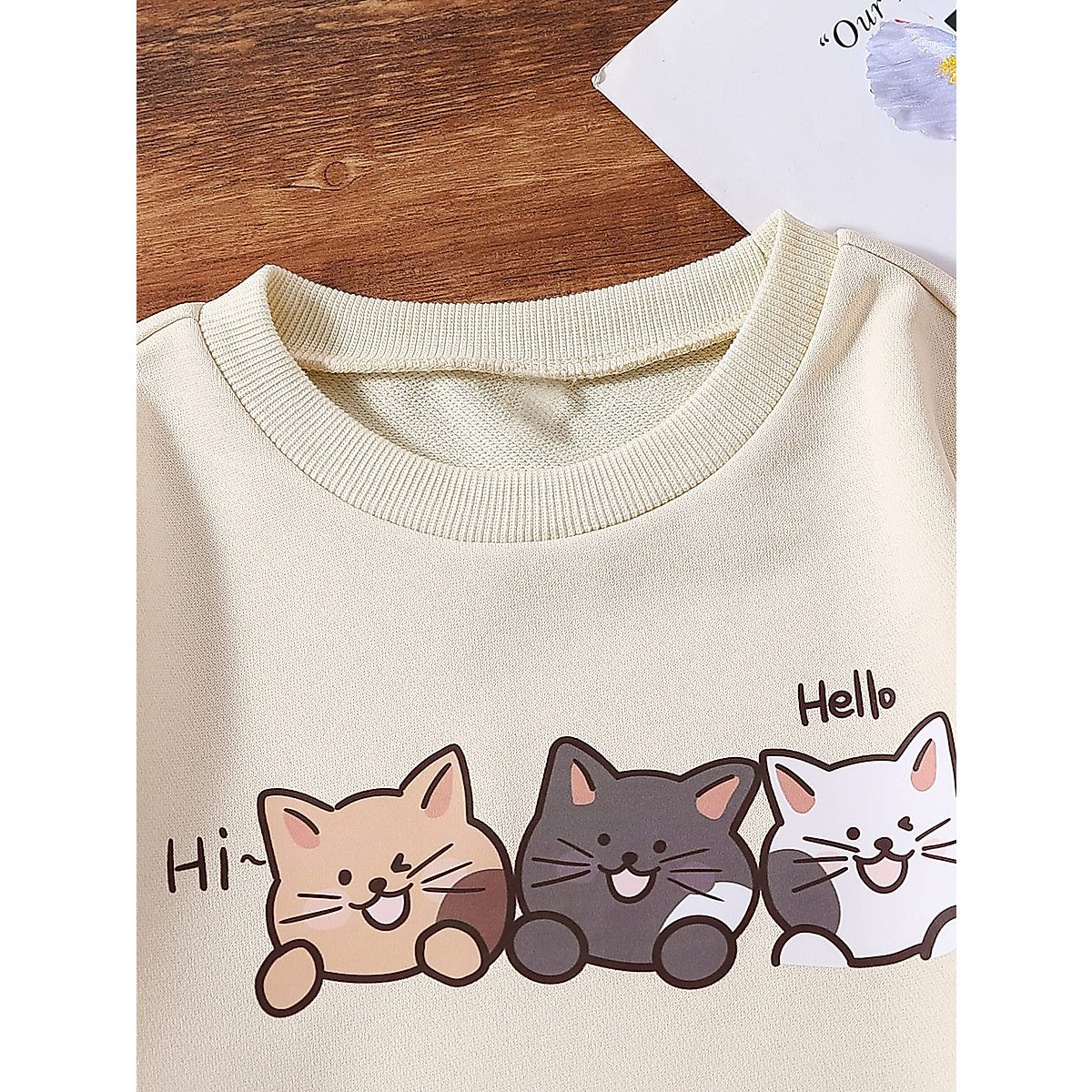 SOLY HUX Girl's Cute Graphic Crew Neck Sweatshirt Long Sleeve Pullover Tops T Shirt Apricot Cat 11-12Y