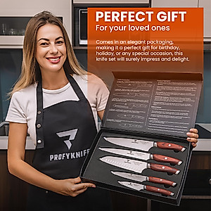 PROFYKNIFE PrecisionEdge 5 Piece Knife Set Ultra Sharp Japanese Chef Knife Set Professional with Ergonomic Red Pakkawood Handles Japanese Kitchen Knives Sets without block High Carbon Stainless Steel