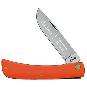 Personalized Case Orange Synthetic Smooth Sod Buster Jr. with Free Text Design Laser Engraving