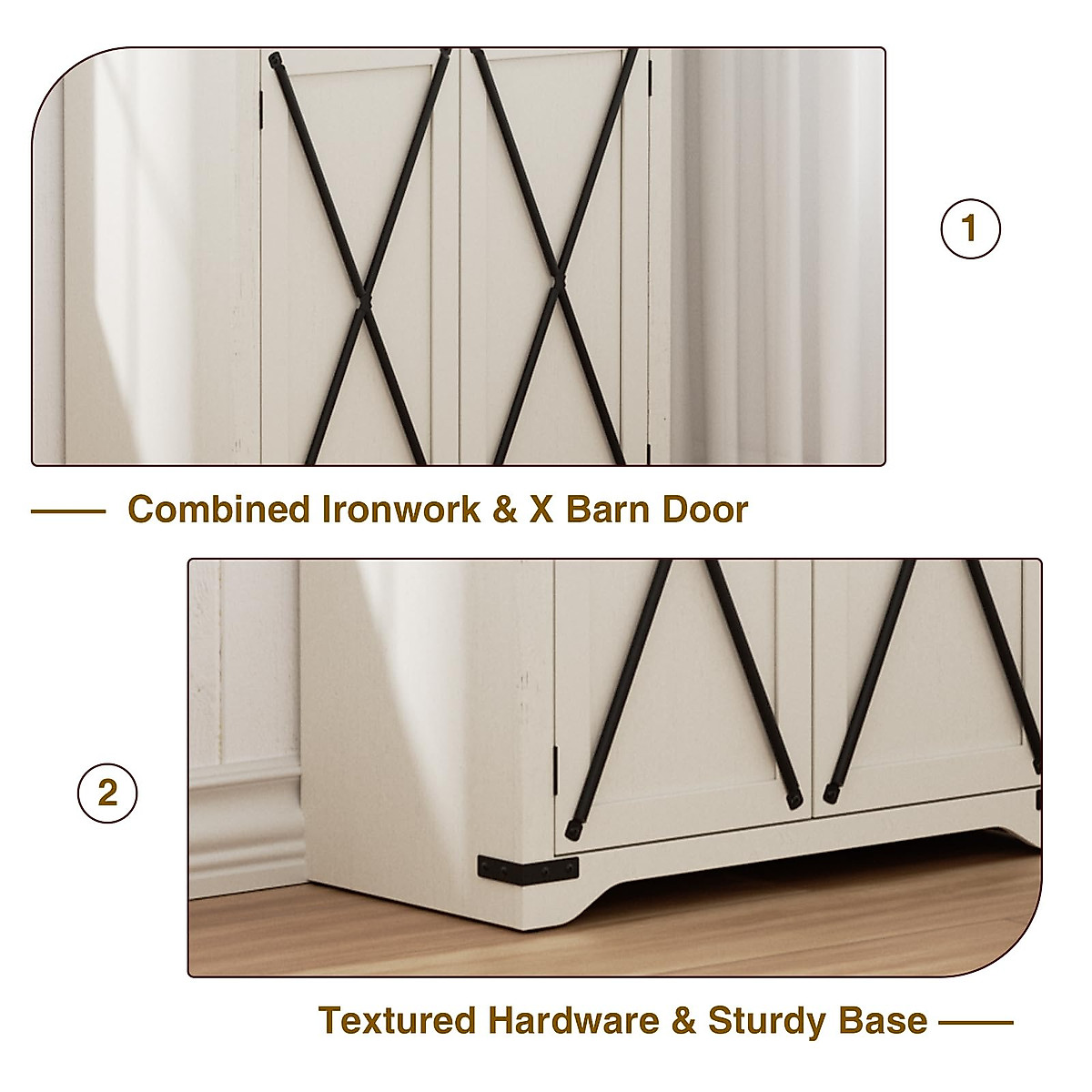 Farmhouse Bookshelves and Bookcases with Doors, Antique White Tall Bookshelf with Storage Cabinet, Kitchen Pantry Bathroom Organizer, 5-Tier Country Rustic Display Rack for Living Room, Home, Office
