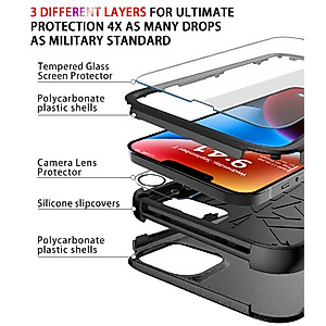 Diverbox for iPhone 14 Case [Shockproof] [Dropproof] [Tempered Glass Screen + Camera Lens Protector] Heavy Duty Protection Phone Case Cover for iPhone 14 6.1inch
