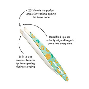 Tweezerman Mini Slant Tweezer - Tweezers for Eyebrows, Travel Tweezers for Eyebrows, Facial Hair, Ingrown Hair (Pineapple Punch)