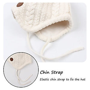 Bamery Winter Baby Infant Girl Beanie Knitted Toddler Baby Boys Hat Fleece Lined Earflap Hats with Pompom 0-4 Years (White, S)