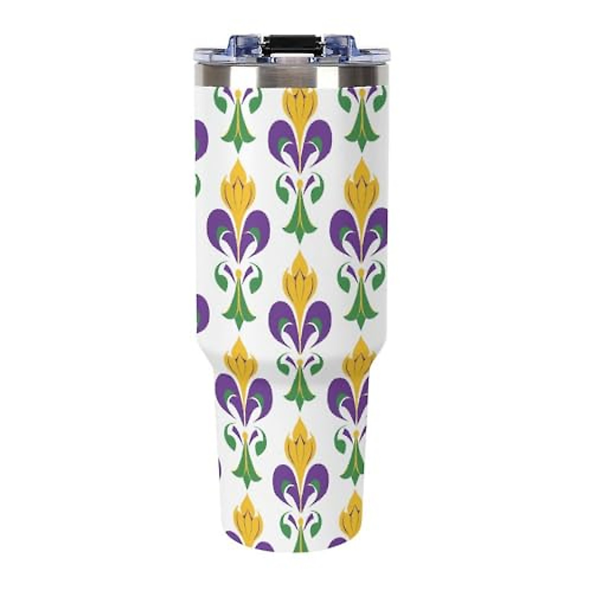 Mardies Grass De Lis 40 Oz Tumbler Insulated Stainless Steel Water Bottle Travel Mug Car Cup with Handle And Straw