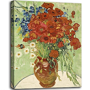 msspart Red Poppies and Daisies by Vincent Van Gogh, Floral Oil Paintings Reproduction Flowers Pictures Artwork, Canvas Wall Art Print for Home Decoration - 12"x16"