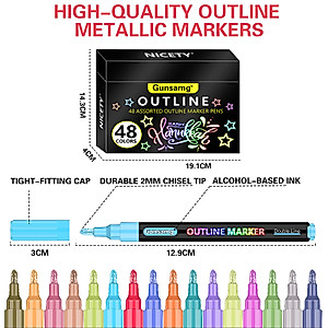 Gunsamg 48 Outline Markers for Teen Girl Gifts Trendy Stuff, Glitter Markers Metallic Markers for Doodle Writing,Art Supplies Crafts for girls 8-12