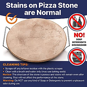KitchenStar Pizza Stone 16 inch with Handles (Large) - Cordierite Baking Stone Set with Metal Rack & Plastic Scraper - High Temperature Resistant Ceramic Pizza Stones for Oven, Grill or Smoker