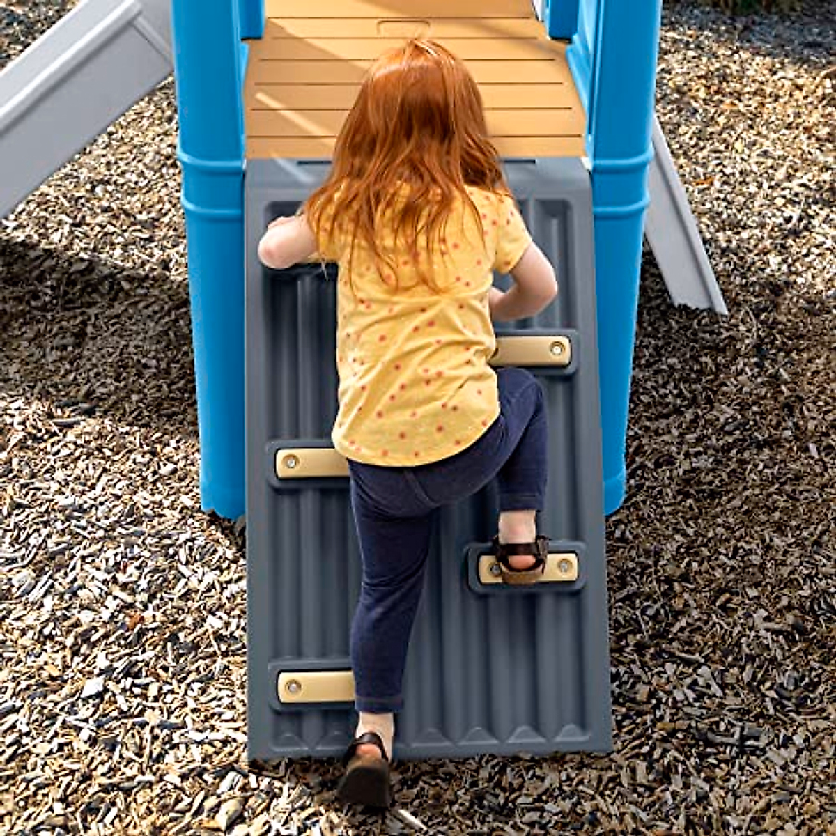 Step2 Scout & Slide Climber Toddler Playset – Toddler Play Gym with Elevated Kids Playhouse, Kids Slide, Two Climbing Walls, Steering Wheel, and Metal Bars – Dimensions 72.5" x 70" x 55.75"