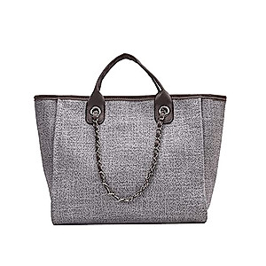XACKWUERO Women Fashion Classic Canvas Bag Shoulder Handbag Tote Shopper Bag with Chain Shoulder Strap (A Grey)