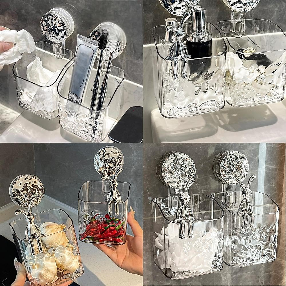 CRUIFU Acrylic Transparent Shower Storage, Light Luxury Style Glacier Pattern Suction Cup Shelf, Shower Caddy Easymount Bathroom Storage Shelf No Drilling Required