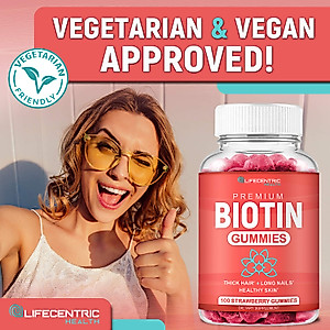 Biotin Gummies for Hair Growth | Max Strength Biotin 10000mcg Prevents Thinning and Loss | Chewable Biotin Supplement For Women Men and Kids | 100 Count Vegan Hair Gummies for Hair Skin and Nails