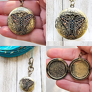 Gothic Butterfly Locket Zipper Pull for Backpacks, Cute Rhinestone Purse Charms, Unique Vintage Style Insect Handbag Jewelry, Victorian Steampunk Zipper Charms, Camera Bag Charms, Cool Key Chain Charm