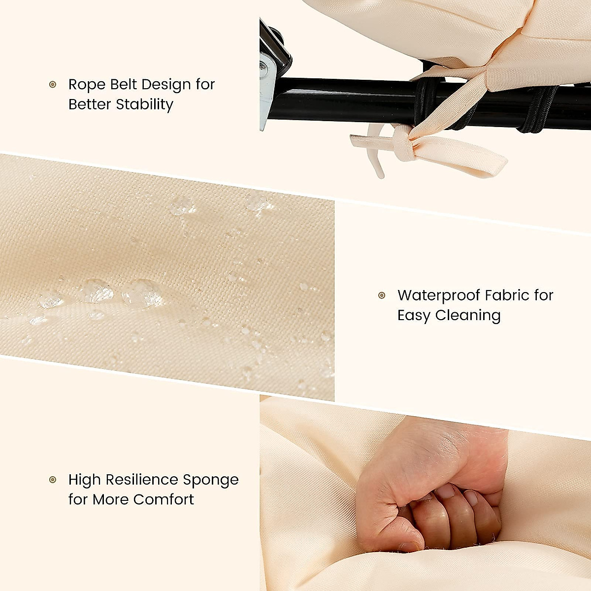 Chair, 72” x 22” x Chaise Lounge w/4 String Ties, Thickened, Tufted Patio Recliner for Outdoor Indoor Cushions, 1 Count (Pack of 1), Beige