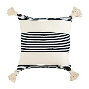 Mud Pie Blue/White Striped Tassel Pillow, 20" x 20", Square