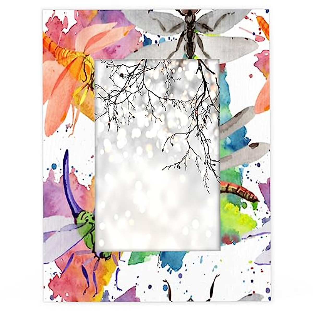 Dragonfly Colorful 4x6 Picture Frame Picture Frame for Wall and Tabletop Display, Horizontal and Vertical for Wall Mounting Dragonfly Wooden Photo Frame
