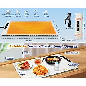 Electric Warming Tray, Food Warming Mat for Parties Buffet, Auto Shut-Off & Child Lock,3 Level Temperature Settings, Portable Foldable Roll Up Heating Pad Daily Use 24x15 Extra Large Sizes(White)