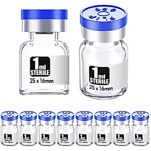Ks-Tek Sterile Empty Vials with Self Healing Injection Port and Aluminum Plastic Cap,Sterile Package (1ml Clear 10 Pcs)