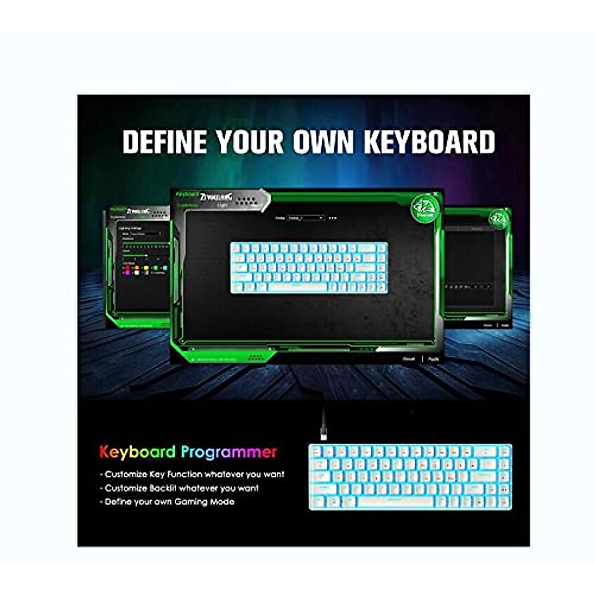 Keyboard and Mouse Gaming Set, 68 Keys Blue Switch 60% Mini Blue Backlit Mechanical Keyboard White, 6400DPI 7 Buttons Lightweight Programmable Mouse Green, USB Wired, Compatible with Windows Mac PS4