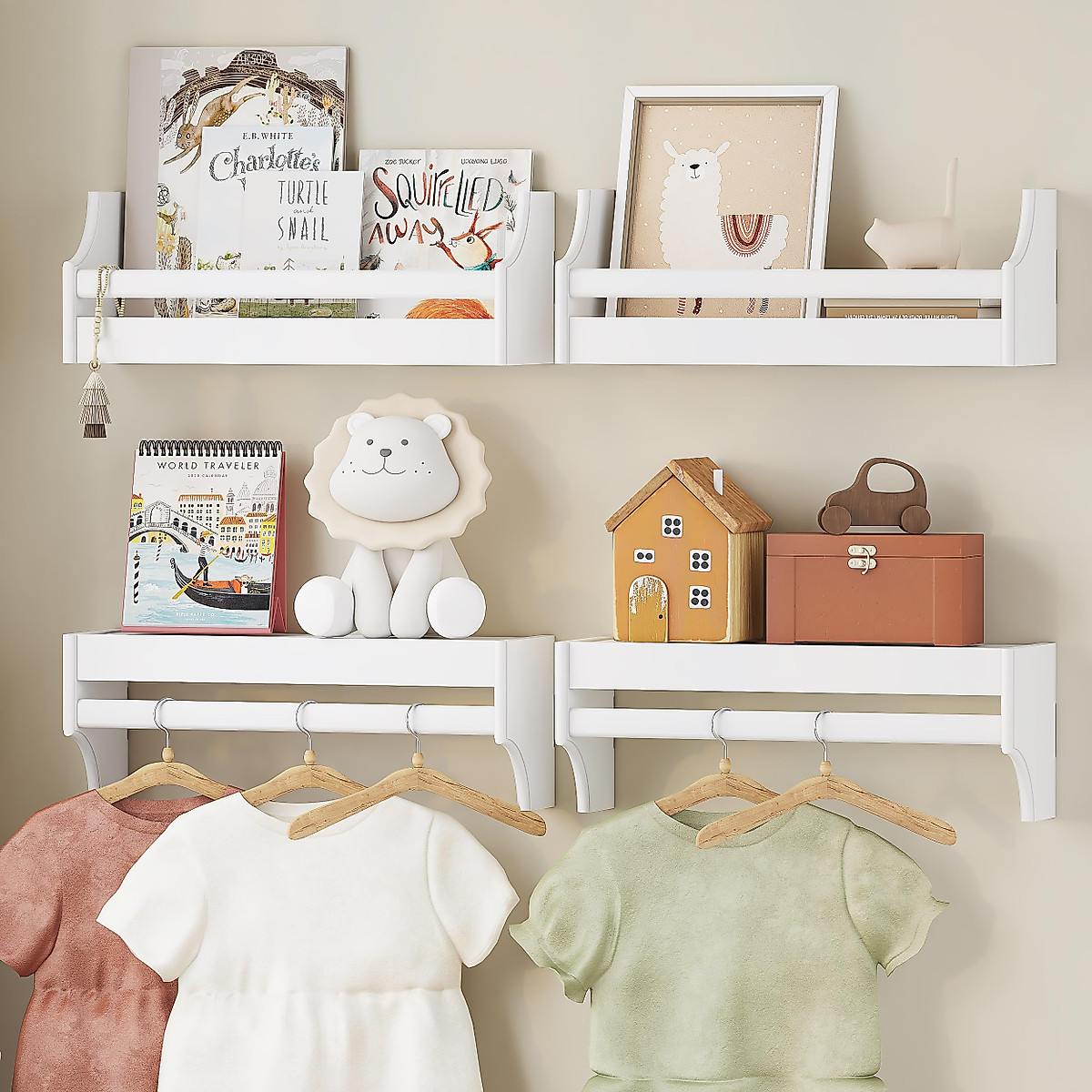 UTEX Nursery Book Shelves for Wall Set of 4, Floating Book Shelf for Kids Rooms, Small Wall Mounted Baby Bookshelf for Nursery Decor Playroom Toy Storage, 16.3 Inch