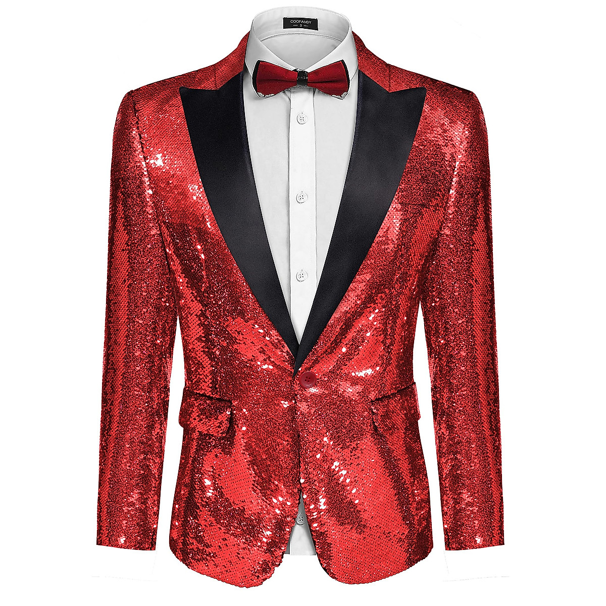 COOFANDY Mens Sequin Suit Jacket Stylish Shawl Lapel Glitter Blazer Jacket with Pockets Red