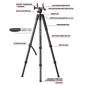 BOG DeathGrip Infinite Carbon Fiber Tripod with Heavy Duty Construction, 360 Degree Ball Head, Quick-Release Arca-Swiss Mount System, and Optics Plate for Hunting, Shooting, Glassing, and Outdoors