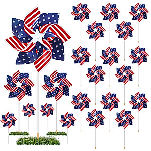 Gushu 20pcs Fourth of July Pinwheels,Red White and Blue 4th of July Decorations American Flag Pinwheel, Garden Wind Spinners Patriotic Yard Outdoor Decor, Memorial Day Independence Party Supplies