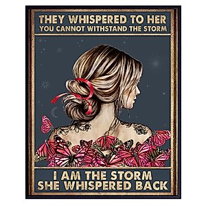 They Whispered to Her You Cannot Withstand The Storm - Inspirational Quote Wall Art - Butterfly Wall Decor - Motivational Uplifting Positive Encouragement Gifts for Women Teens - Boho Print Decoration