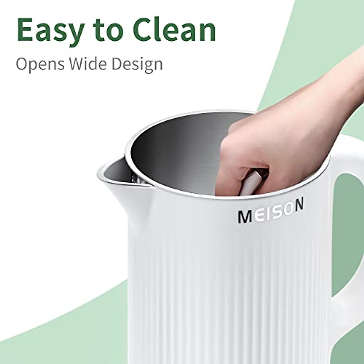 Electric Kettles Stainless Steel for Boiling Water, Double Wall Hot Water Boiler Heater, Cool Touch Electric Teapot, Auto Shut-Off & Boil-Dry Protection, 120V/1200W, 1.7 Liter, 2 Year Warranty(white)