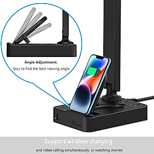 Drevet LED Desk Lamp with Wireless Charger, Desk Table Light with USB Charging Port and 2 Outlets, 3 Lighting Modes, 3 Level Brightness, 1H Timer, Touch Control, Eye-Caring Home Office Foldable Lamp