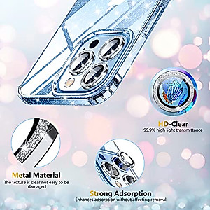 SPIDERCASE [3 in 1 Designed for iPhone 13 Pro Max Case, [Crystal Clear Not Yellowing][with 2 Pcs Tempered Glass Screen Protectors & 1 Set Camera Lens Protectors] Slim Thin Case (Glitter Clear)