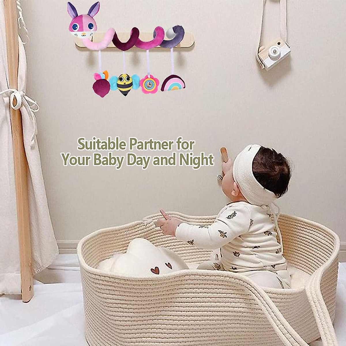 AIPINQI Spiral Activity Toy, Baby Car Seat Toys Comfortable Pram Crib Plush Toy for Boys Girls Colorful Spiral Hanging Toys for Car Seat, Rabbit