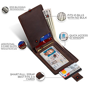 SERMAN BRANDS RFID Blocking Slim Bifold Genuine Leather Thin Minimalist Front Pocket Wallets for Men Billfold Wallet Men Gift (Texas Brown 2.0)