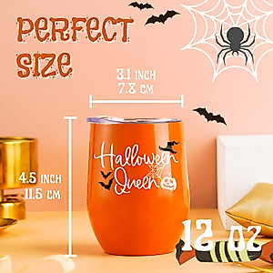 Halloween Decorations Gifts for Women Teens Adults, 12oz Pumpkin Inspired Stemless Wine Water Tumbler, Funny Gifts for Halloween Lovers or Party's Hostess, Halloween Party Supplies - Halloween Queen