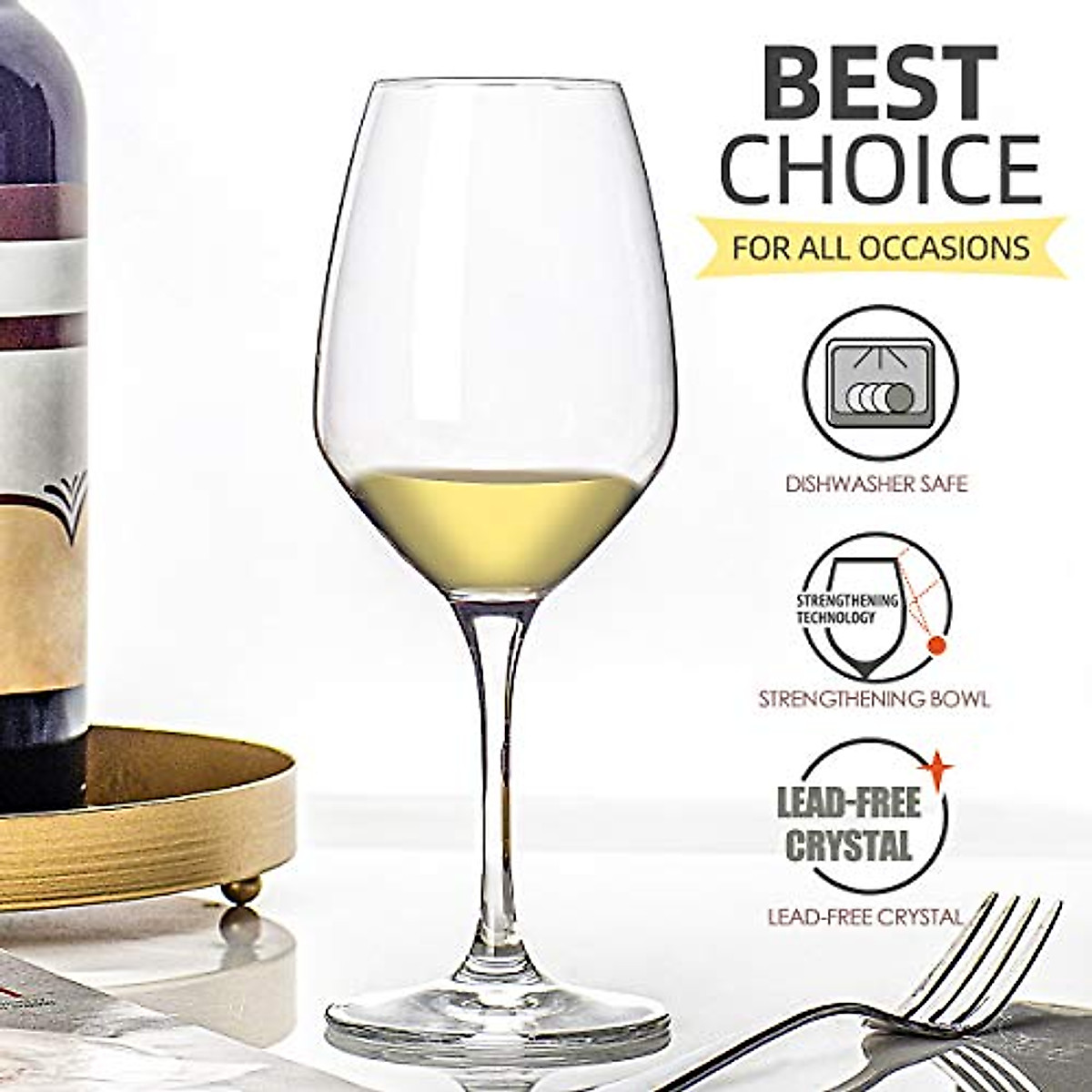 FAWLES Crystal White Wine Glasses Set of 6, 15 Ounce Laser Cut Rim Stemmed Clear Chardonnay Wine Glass Set, Housewarming/Anniversary/Wine Gift Set