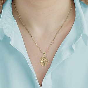 Personalized Name 14k Yellow Gold My Baptism Dove Cross Engravable Oval Pendant Necklace, 16"